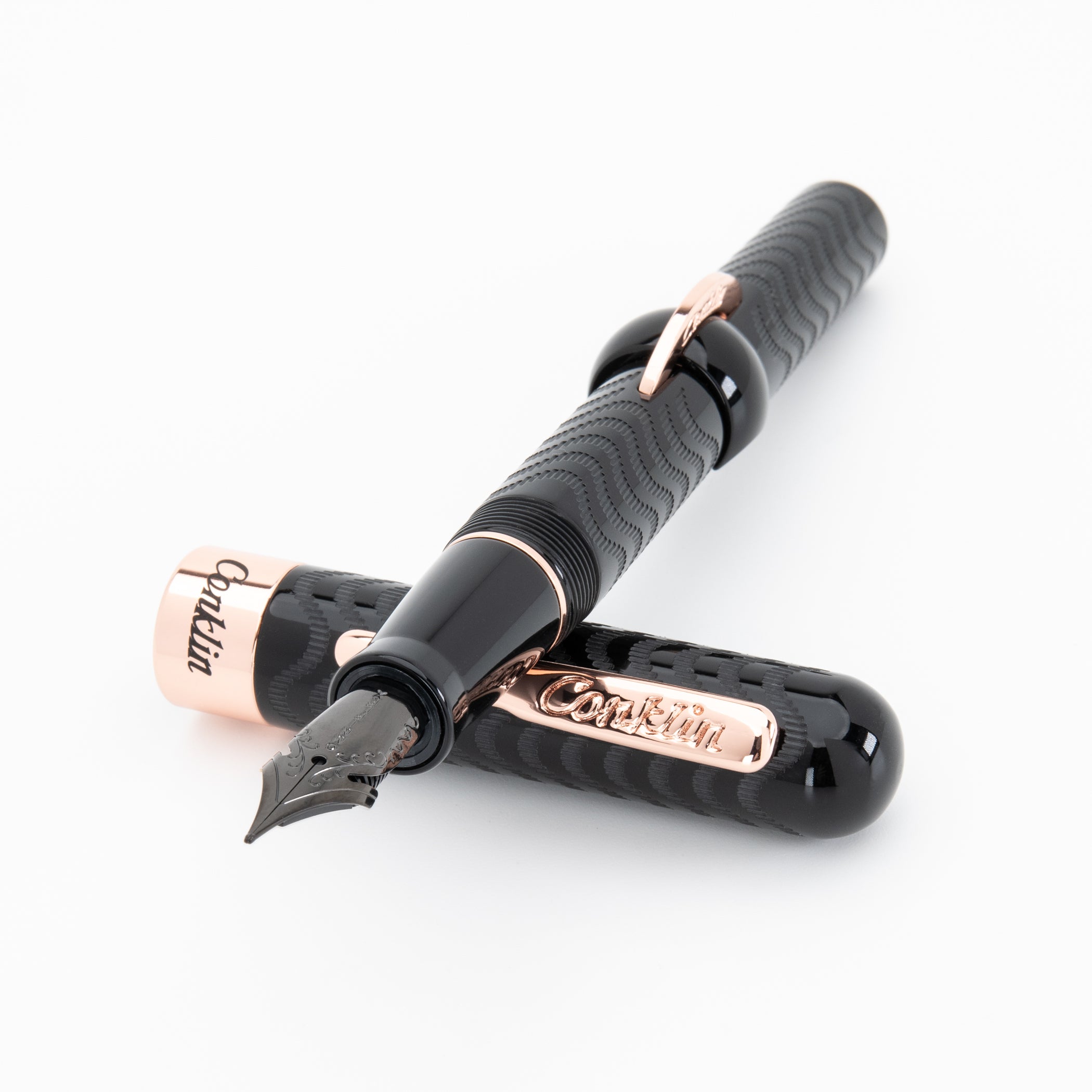 Conklin Mark Twain Crescent Superblack/Rosegold 1898 Fountain Pen – The ...